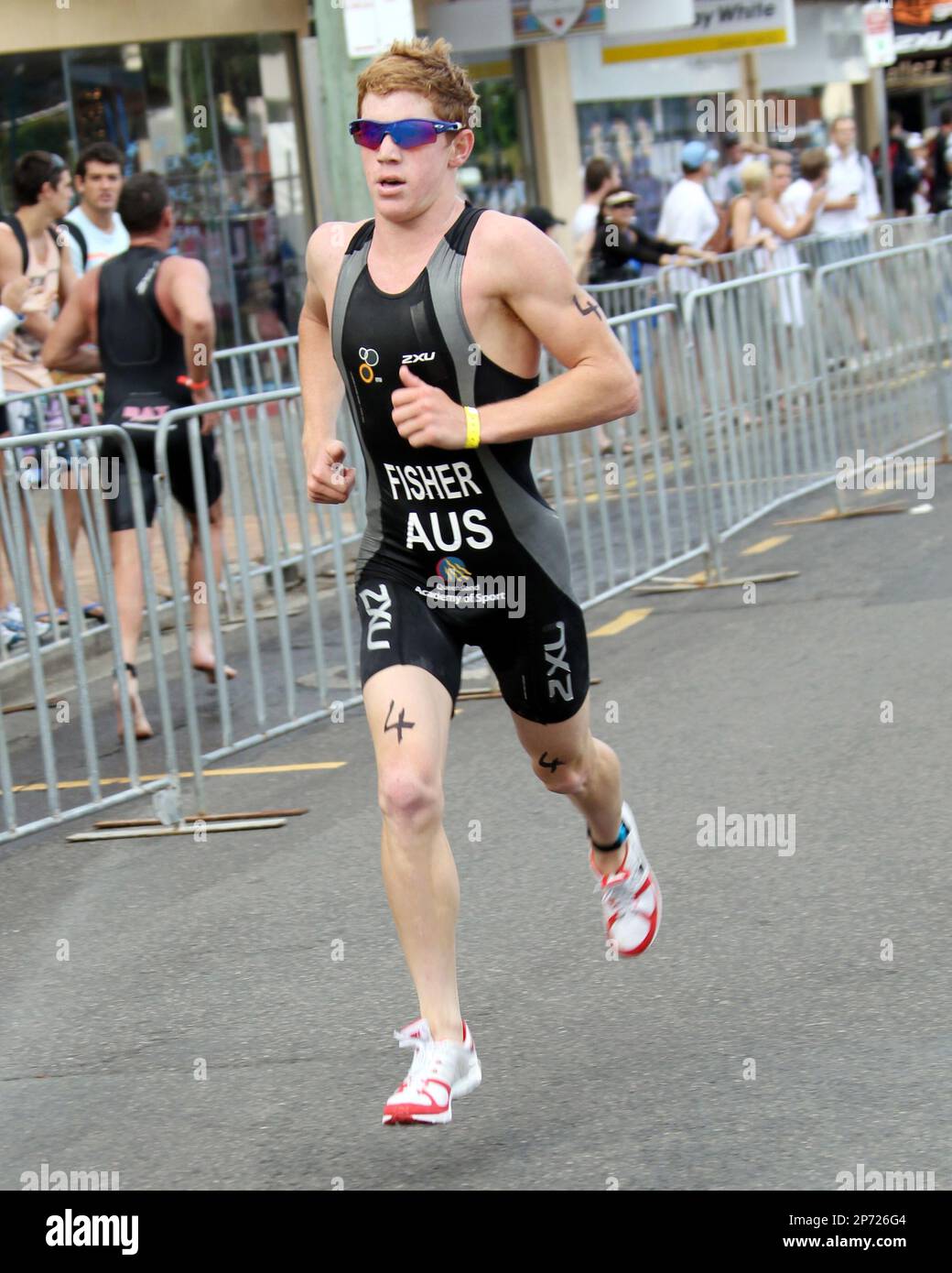Ryan Fisher, of Australia, on the run course at the 2011 Mooloolaba ITU ...