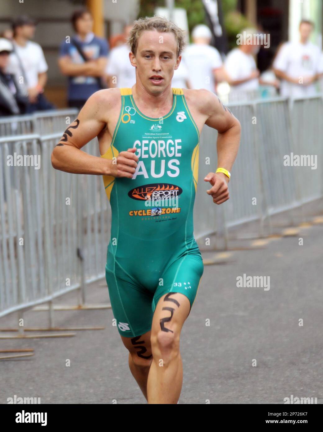 Tim George, of Australia, on the run course at the 2011 Mooloolaba ITU ...