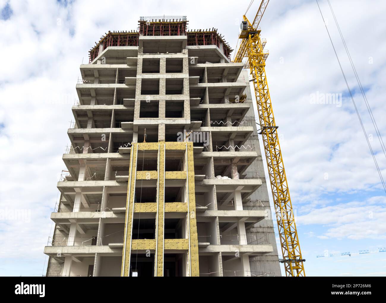 Construction of residential building. Wall of unfinished building ...
