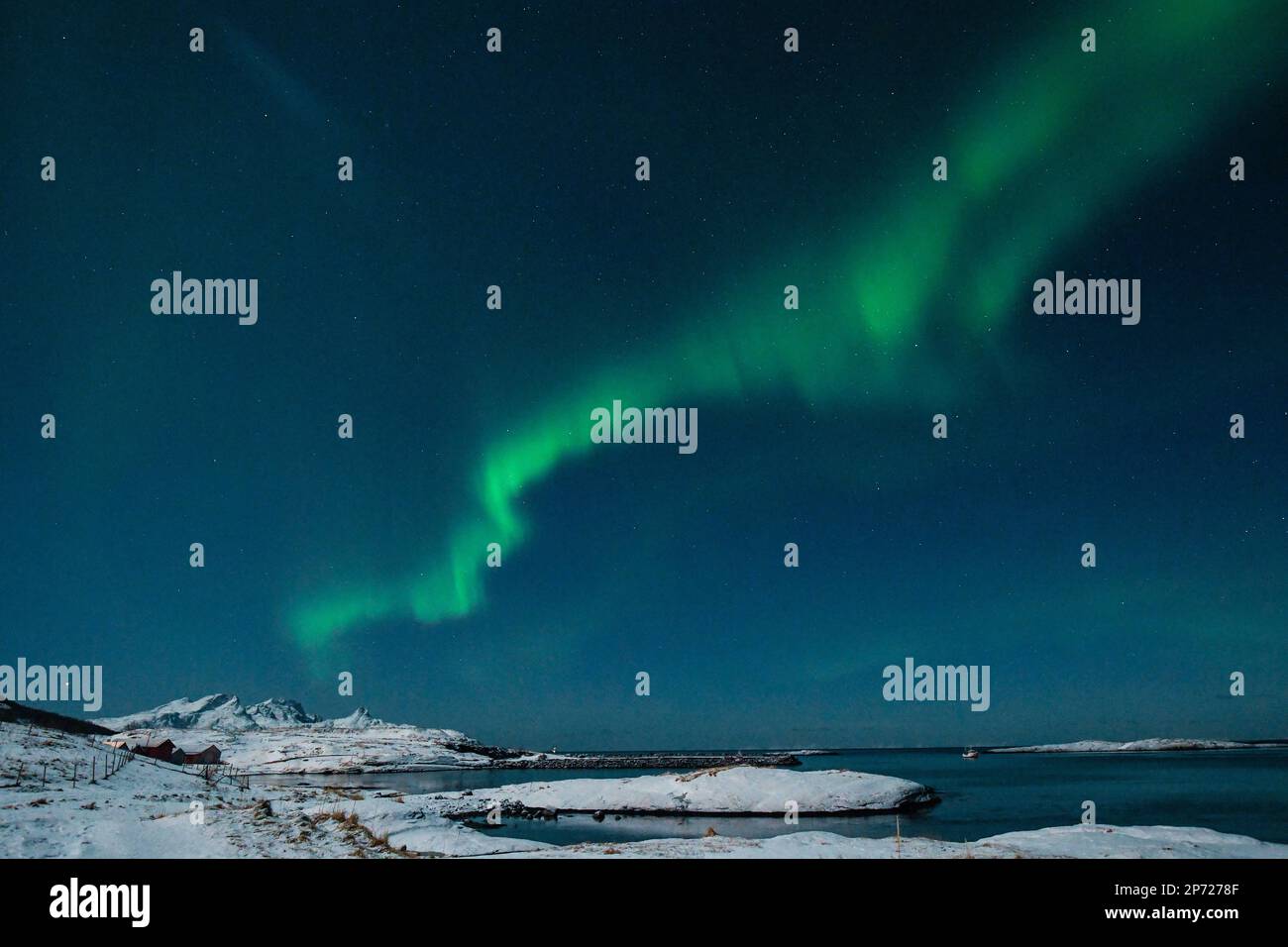 Bright Green Colours of the Northern Light, Aurora Borealis illuminate ...