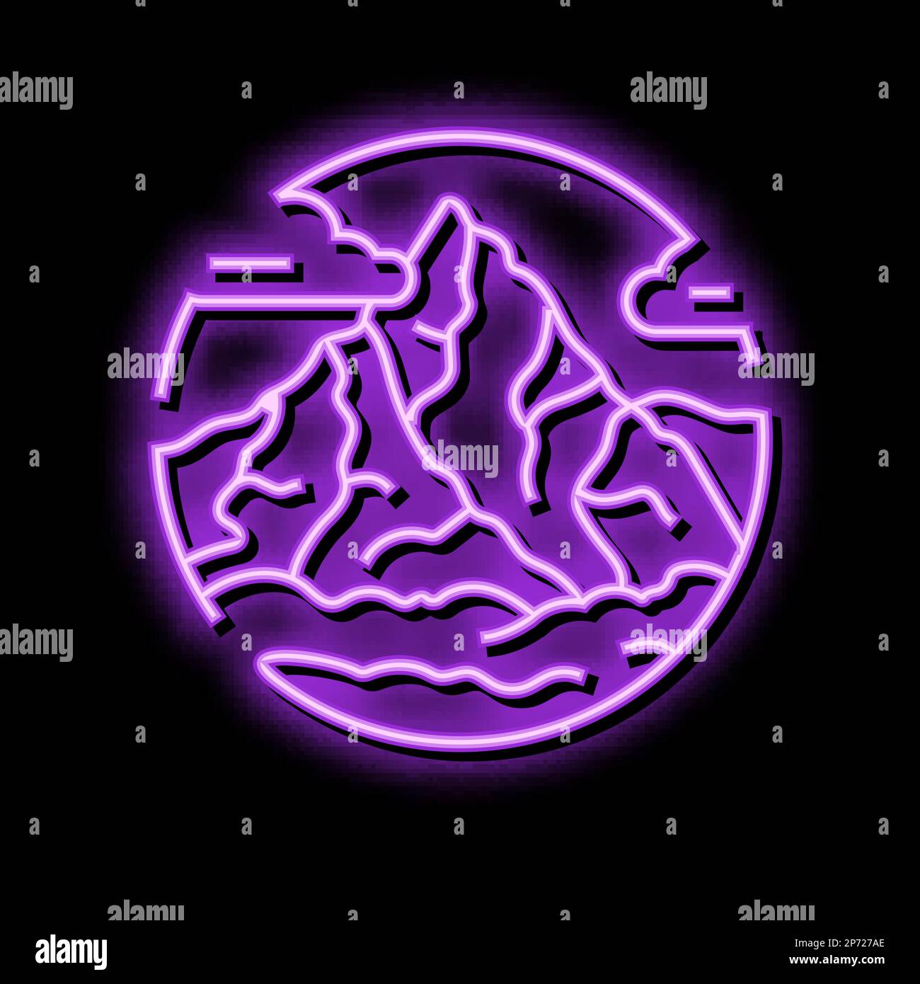 hiking mountain landscape neon glow icon illustration Stock Vector ...