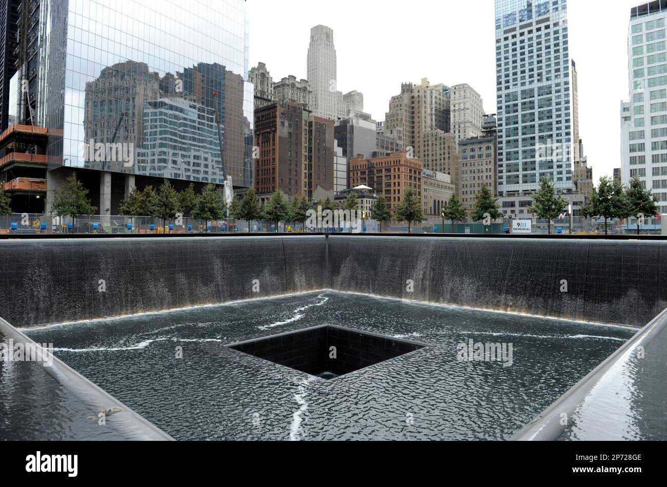 A view of the World Trade Center North Tower memorial pool at the ...