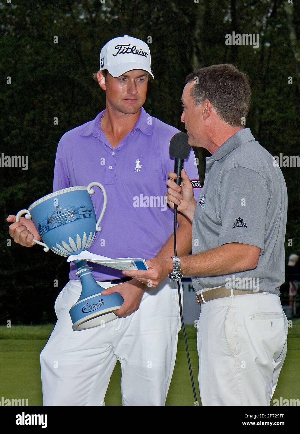 September 5, 2011: Webb Simpson interviewed on the eighteen hole after ...