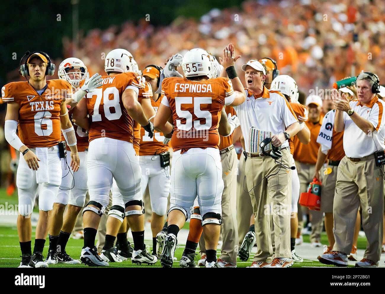 September 03, 2011: Offensive Coach Major Applewhite high fives Dominic ...
