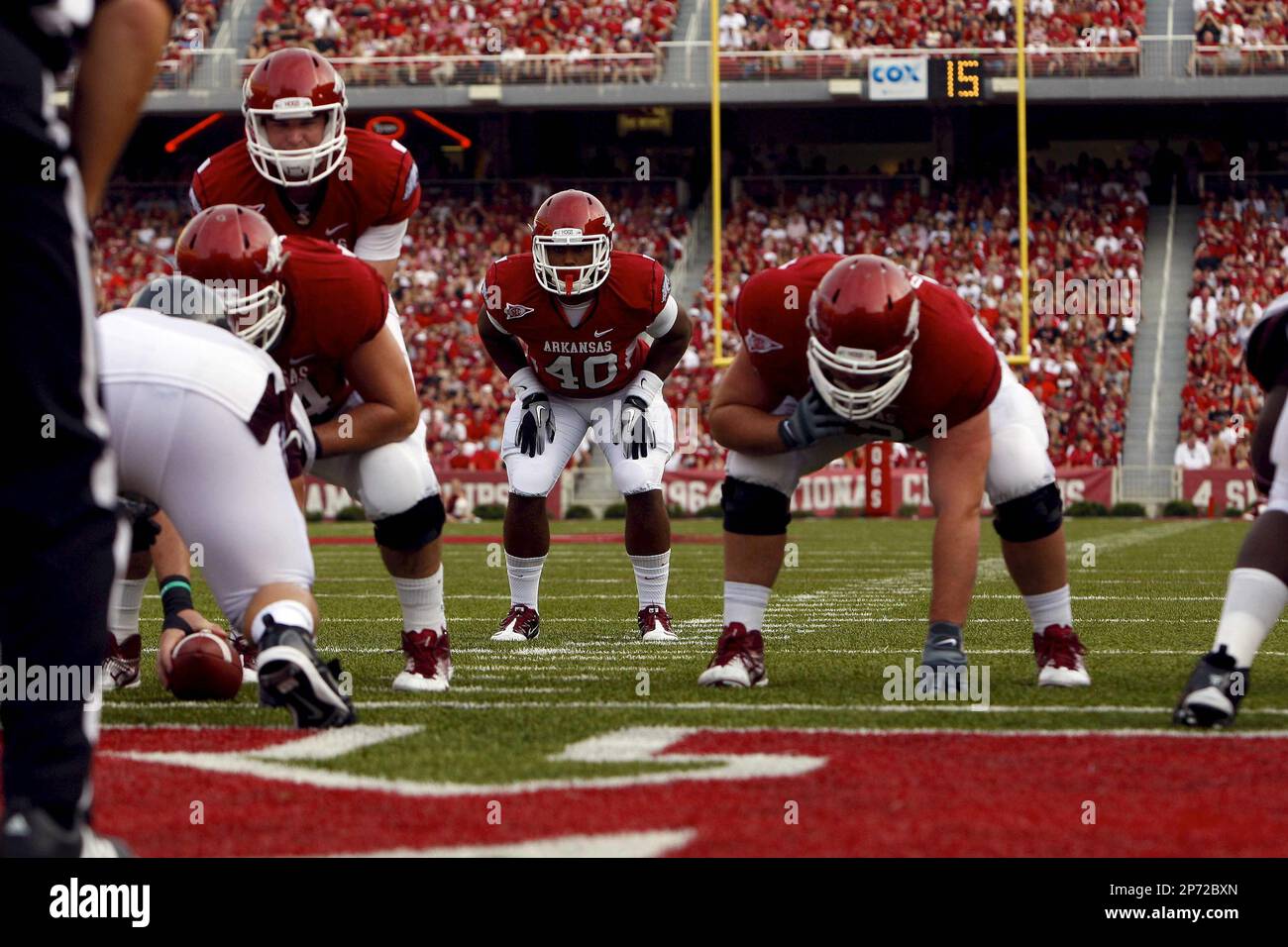 Sep 3, 2011: Arkansas running back Kody Walker lines up on the goal ...