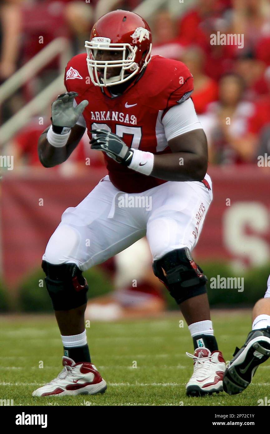 Sep 3, 2011: Razorback guard Alvin Bailey #67 drops in protection. .The ...