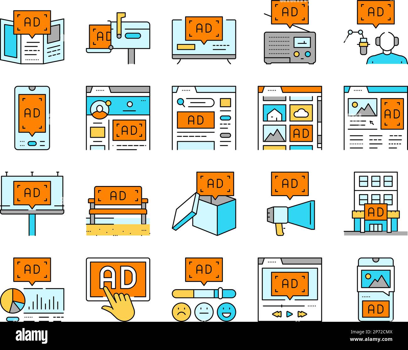 advertising media business icons set vector Stock Vector Image & Art ...