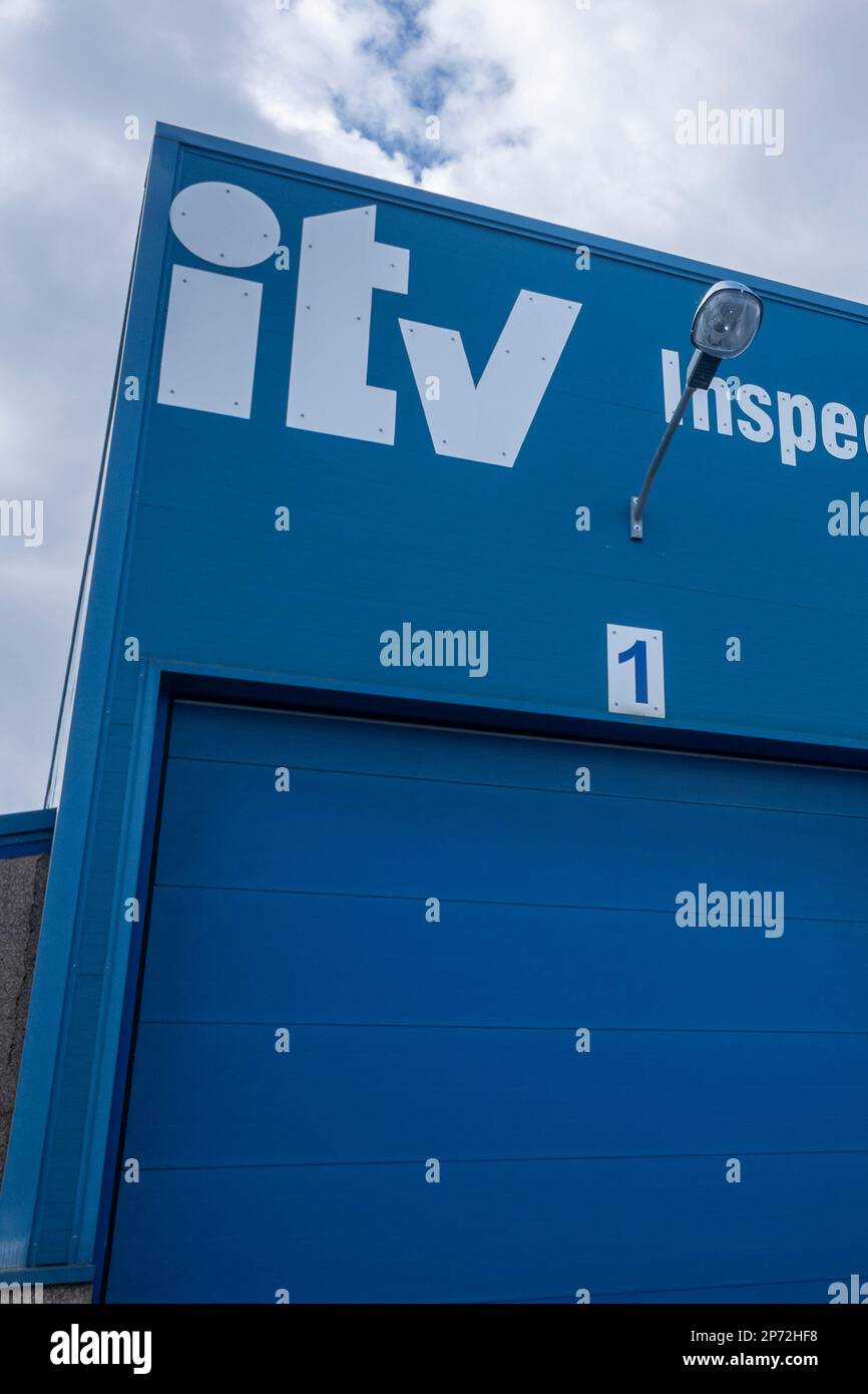 Ourense, Spain. 03-01-2023: ITV station center sign (Vehicle Technical ...