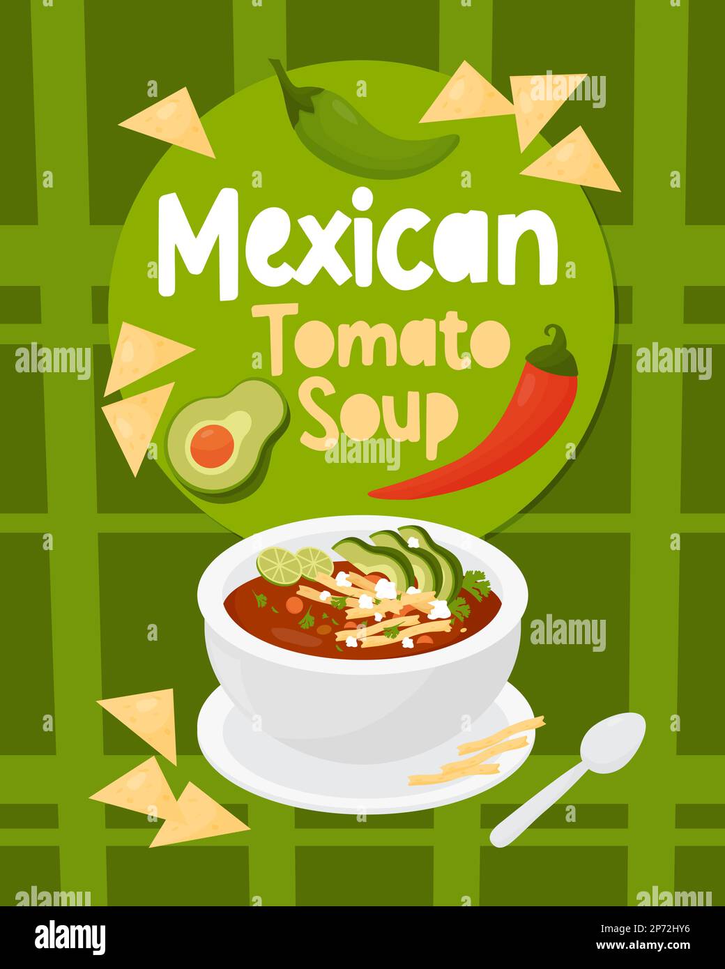 Traditional Mexican Tomato Soup. Vertical colorful vector poster with ...