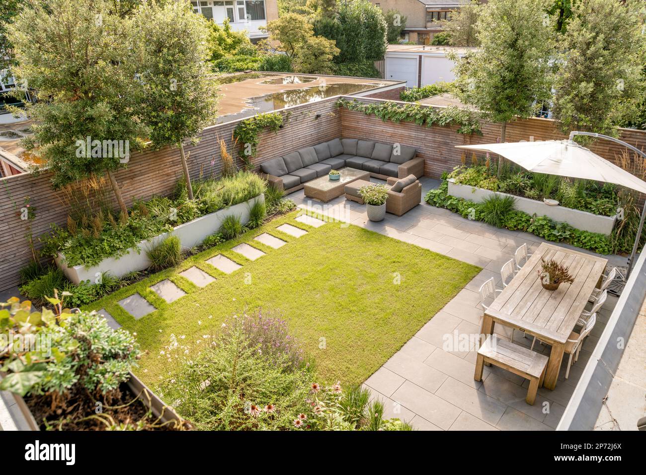 Amsterdam, Netherlands - 10 April, 2021: a backyard area with a table ...
