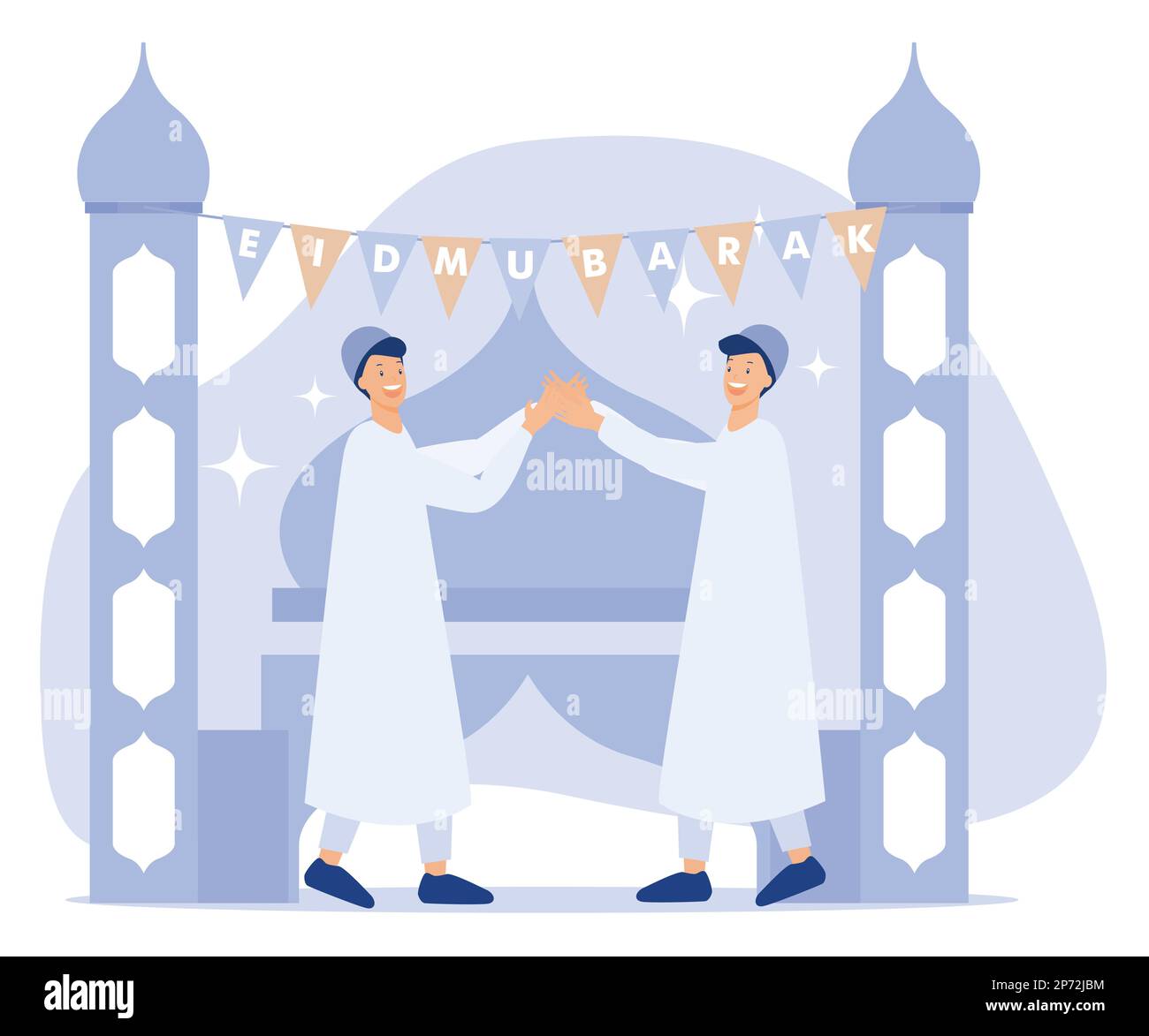 Calligraphy of Eid Mubarak Text with Men Holding Hands Each Other ...