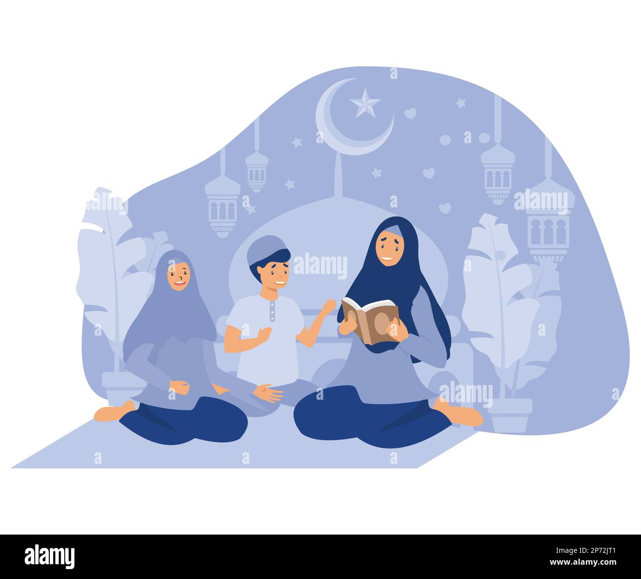 Mother teaching their kids to read Quran, Islamic Ramadan Kareem family ...