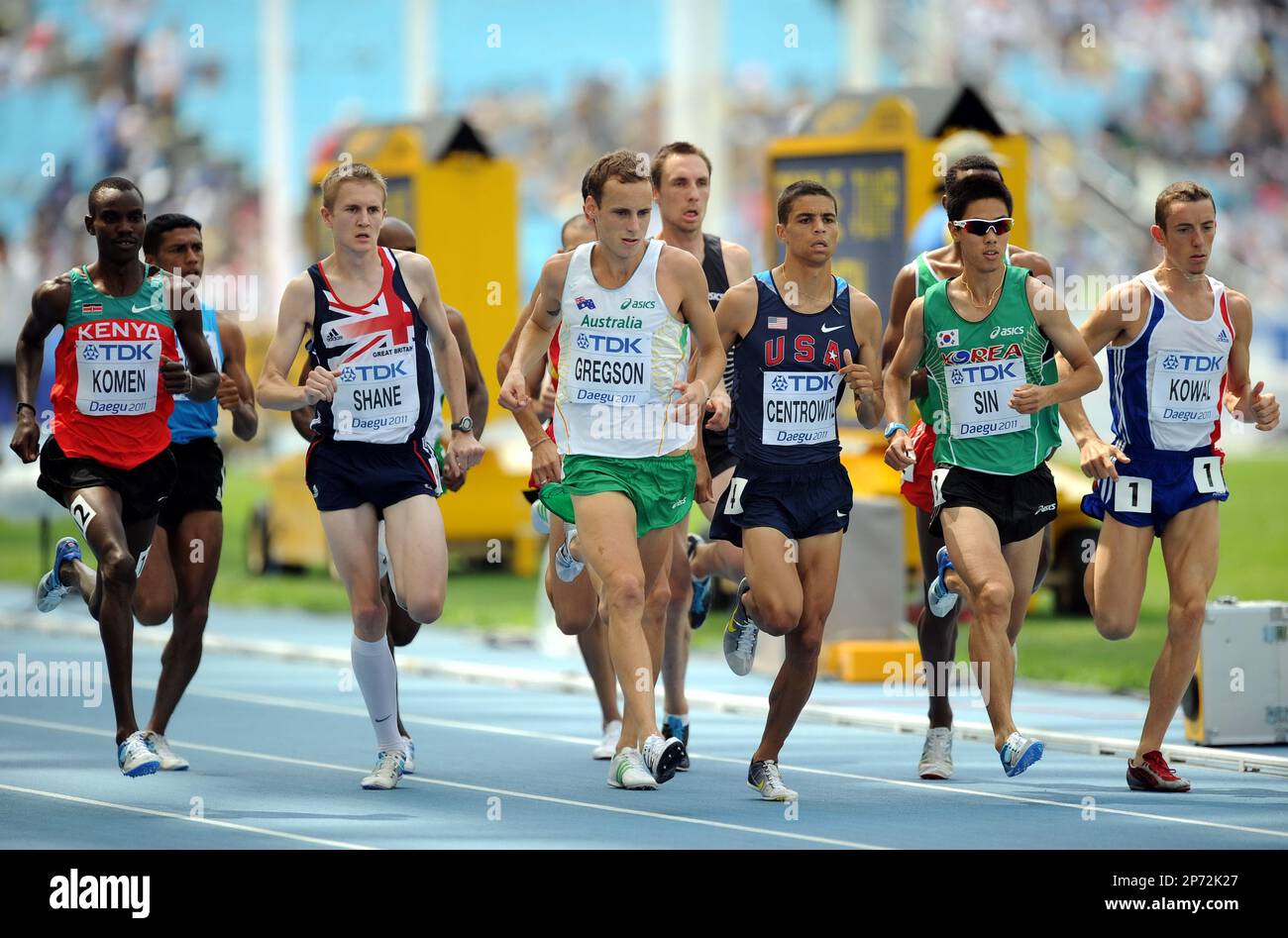 Aug 30, 2011; Daegu, KOREA; (L-R) Daniel Kipchirchir Komen of Kenya ...