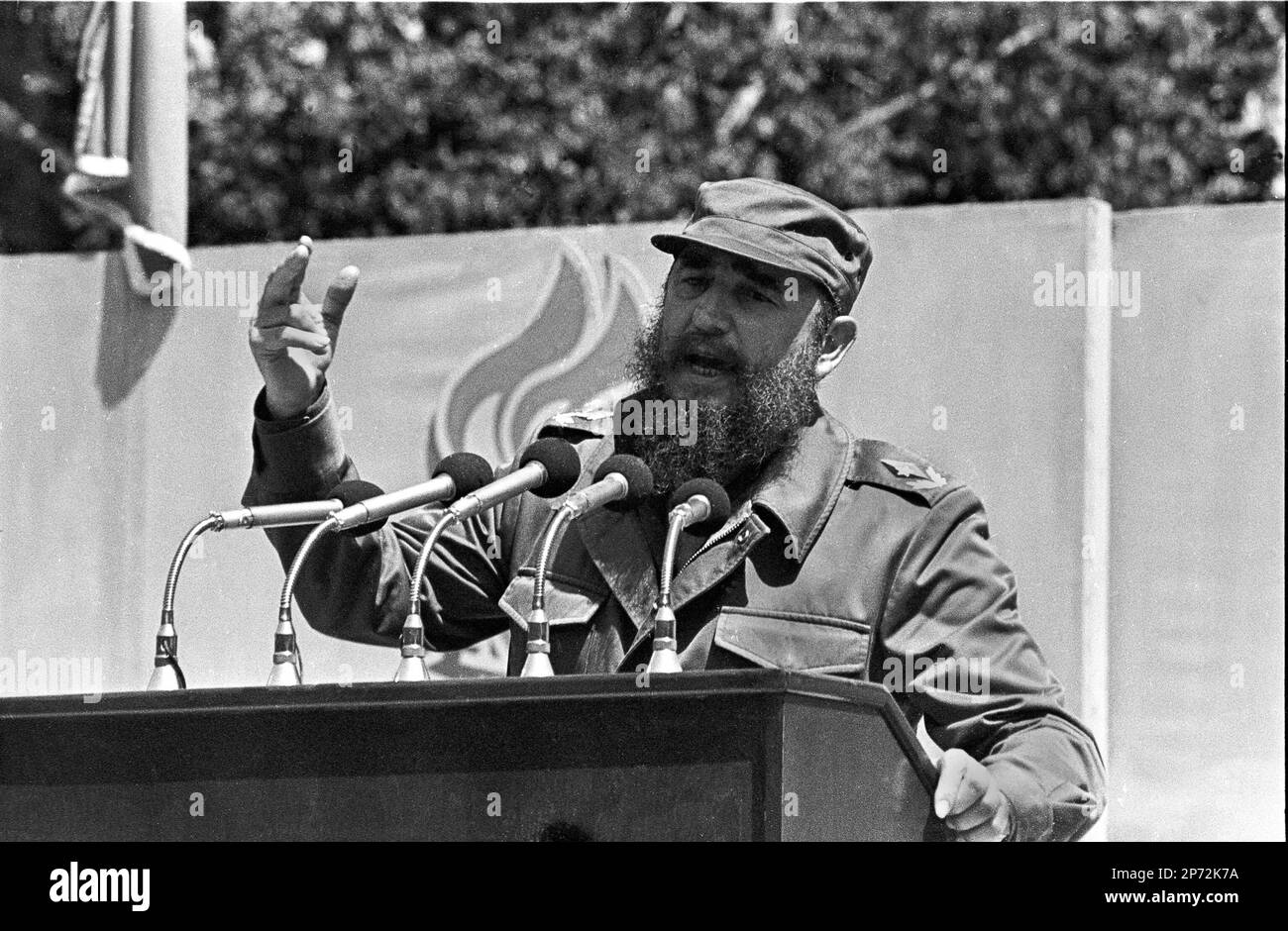 Cuban leader Fidel Castro, speaks at the Ramon Paz Pioneer's Scouting ...