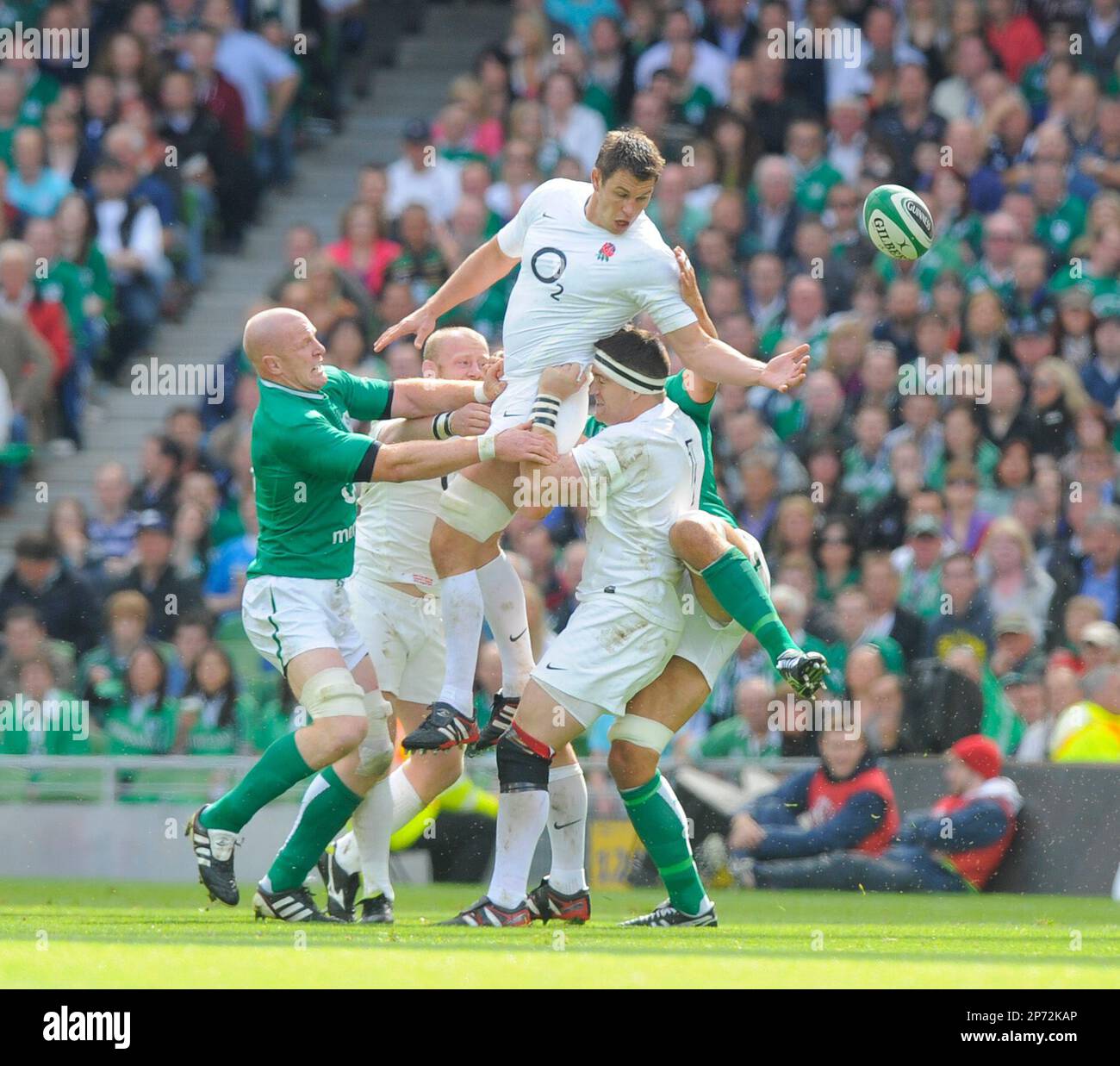 Louis Deacon of England flicks on the line out ball..2011 Rugby World ...