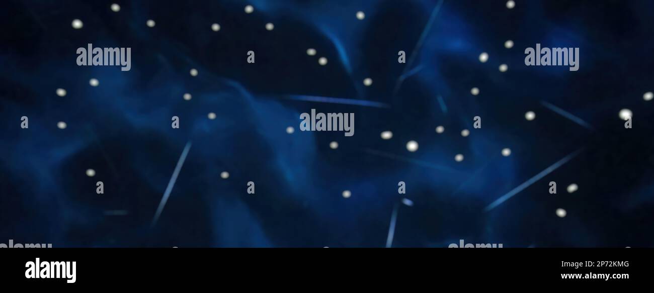 Blurred bright navy blue universe background with mist and golden stars ...