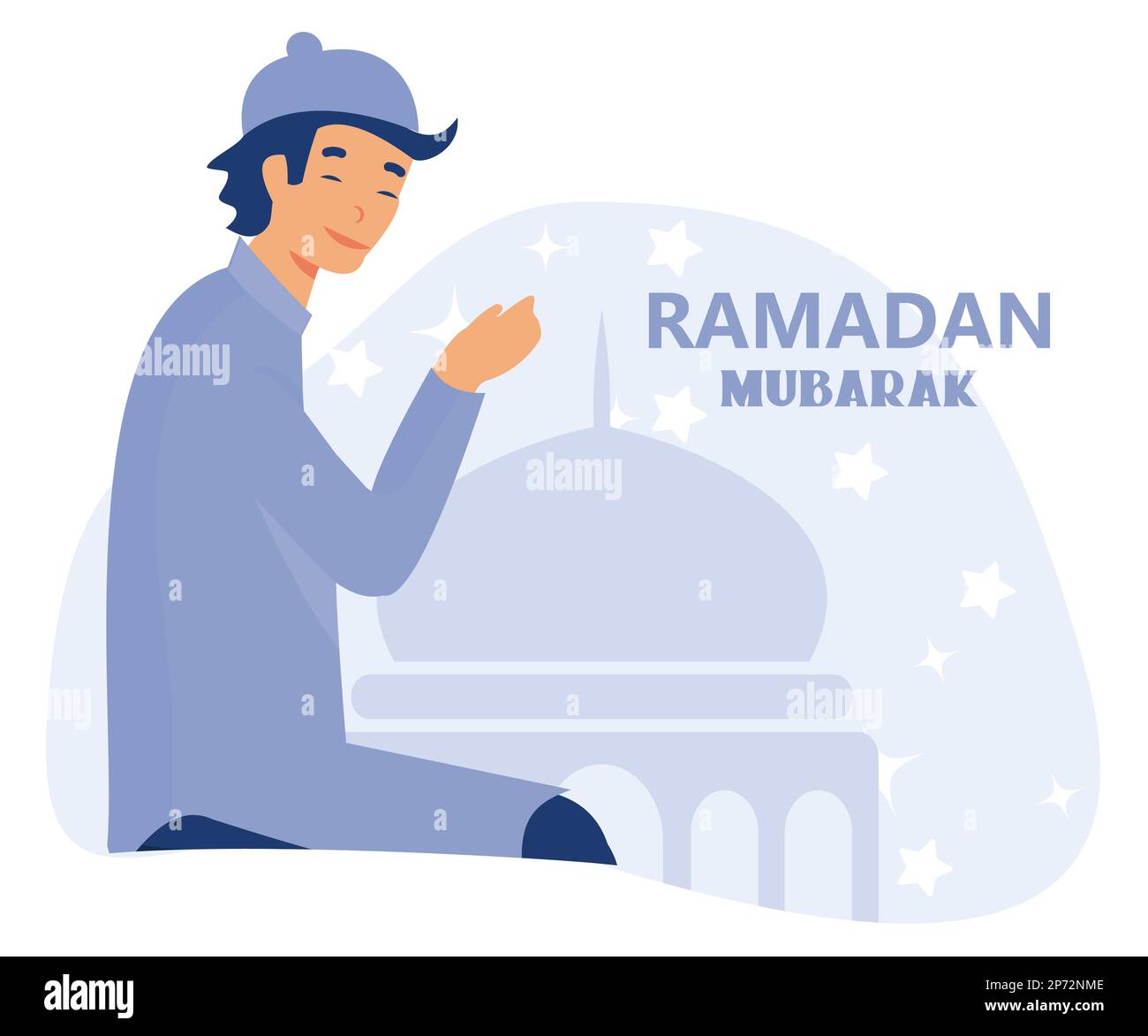 vector illustration of muslim offering namaaz for Eid, Eid mubarak ...