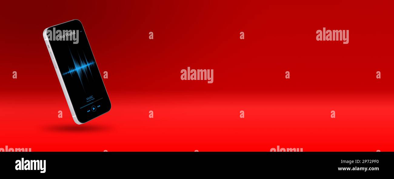 Smartphone with music player app on red background Stock Photo - Alamy