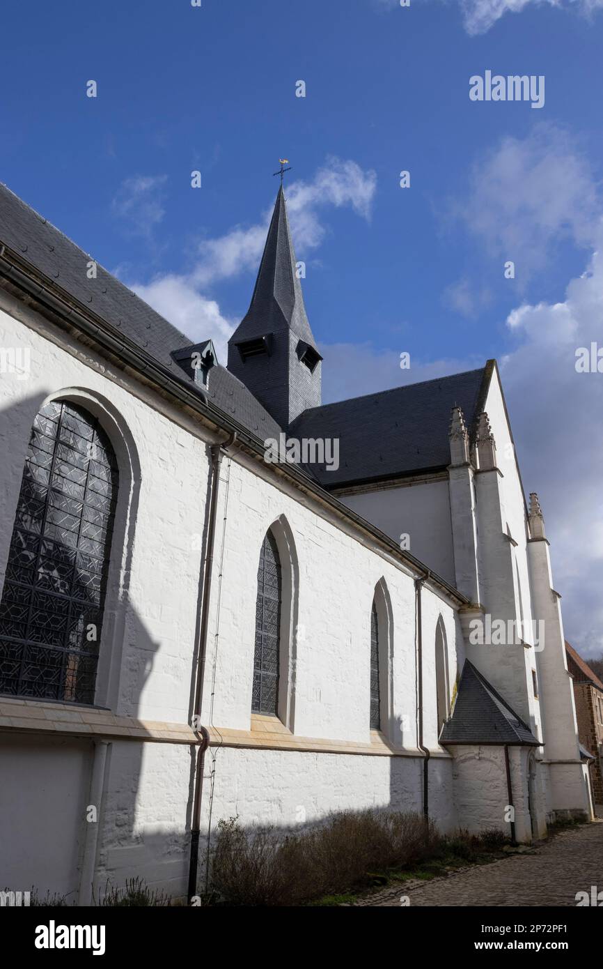 Exterior view of the beautiful white 14th century church of St ...