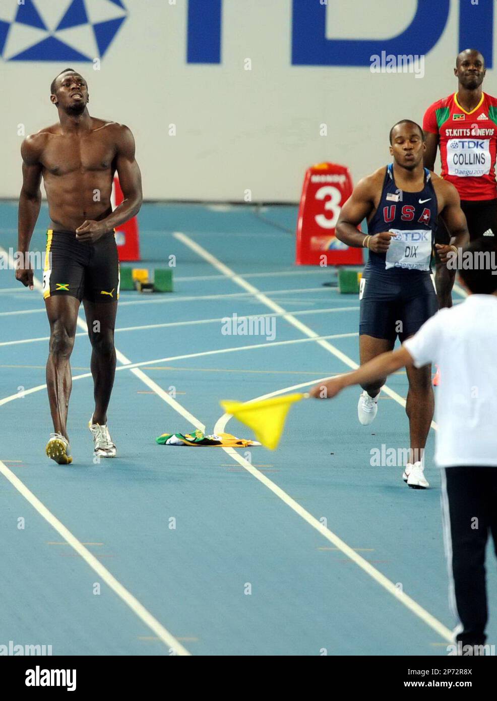Aug 28, 2011; Daegu, KOREA; Jamaican athlete Usain Bolt is disqualified ...