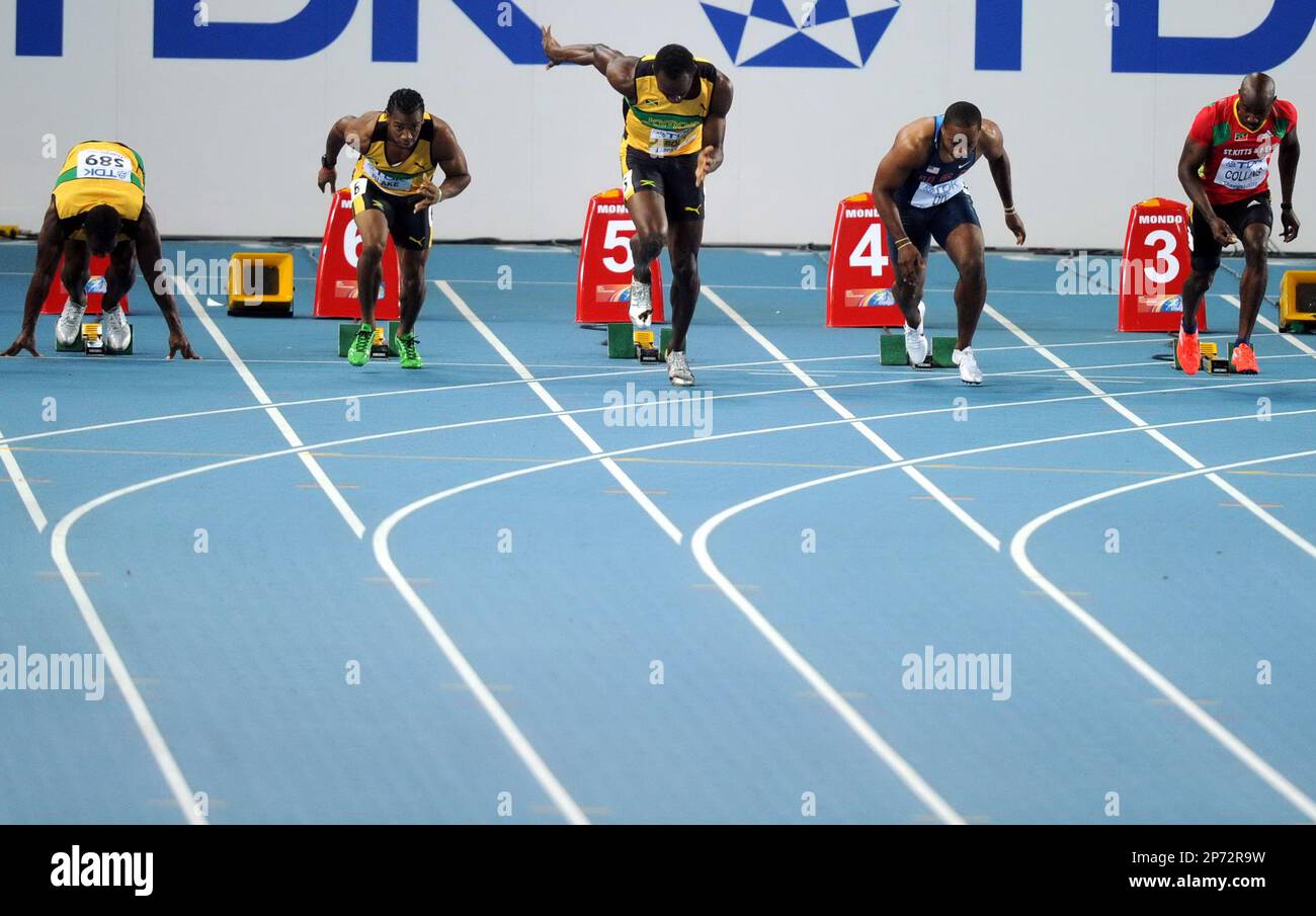 Aug 28, 2011; Daegu, KOREA; Jamaican athlete Usain Bolt is disqualified ...