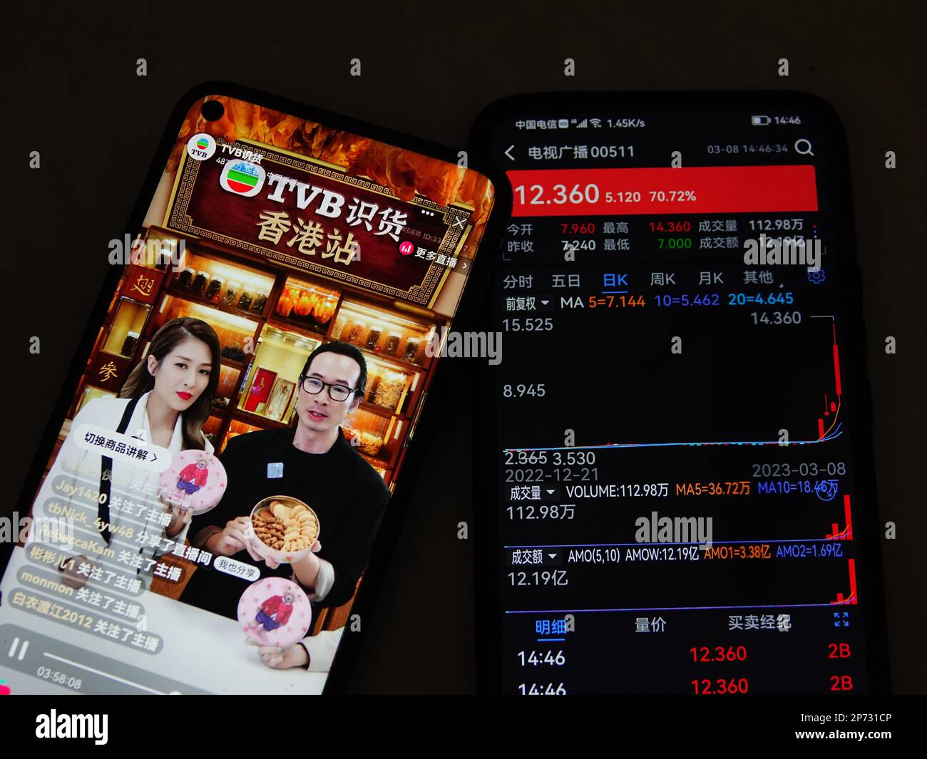 YICHANG, CHINA - MARCH 8, 2023 - TVB's first online live broadcast on Taobao and the share price ...