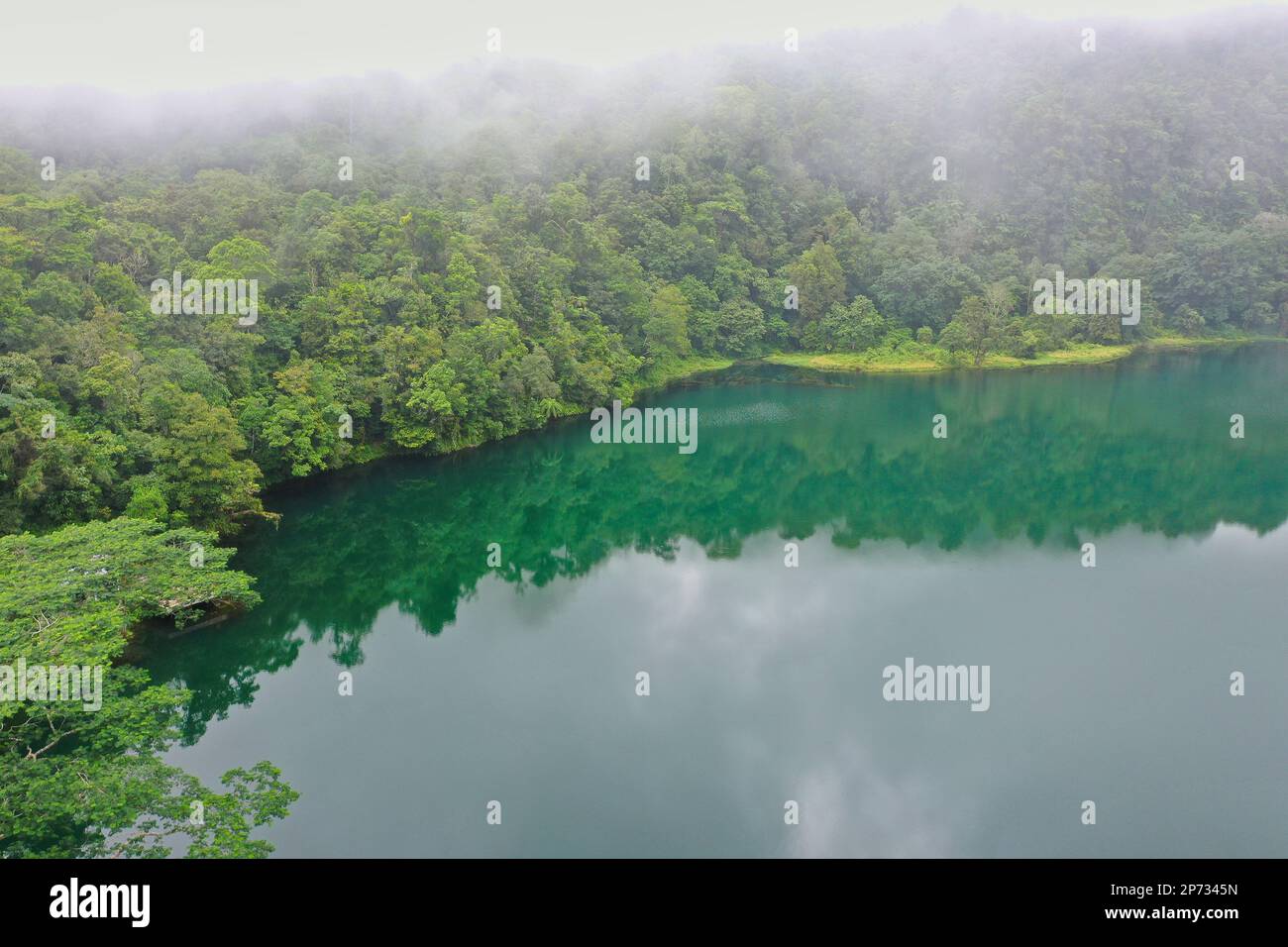 Idyllic shot of the green Rana Mese lake on Flores, surrounded by ...