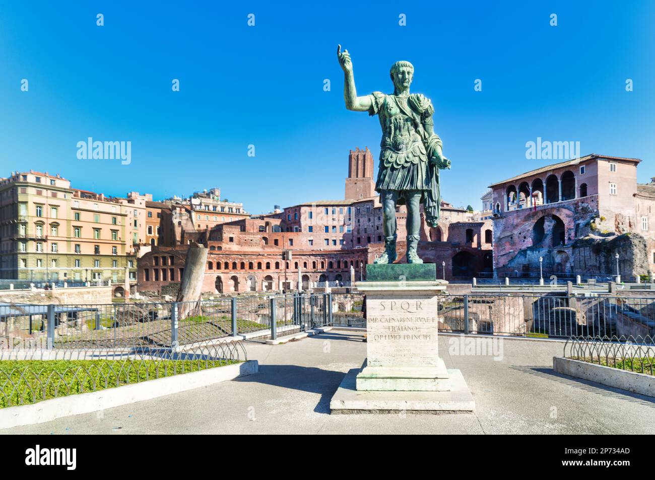 The statue of Emperor Traiano in front of the Forum of Traiano Rome ...