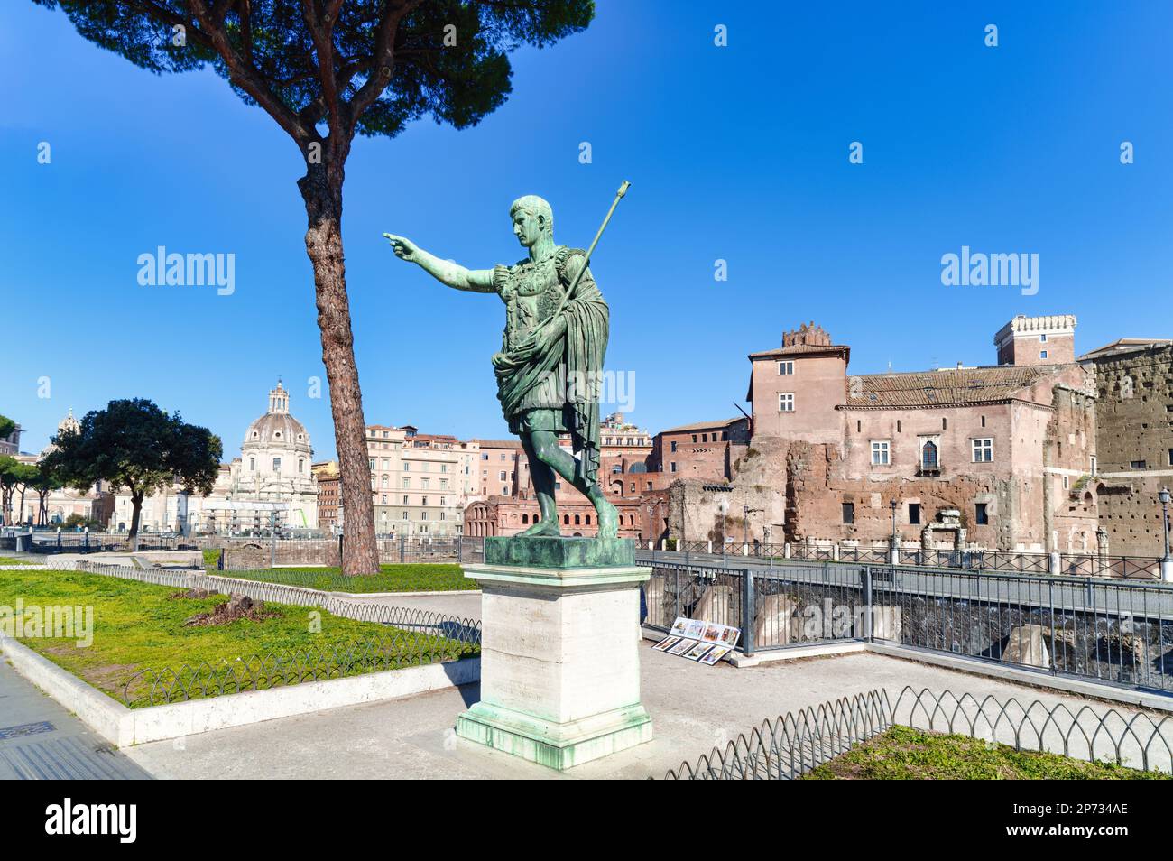 Statue of Emperor Traiano in front of the Forum of Traiano Rome Italy ...