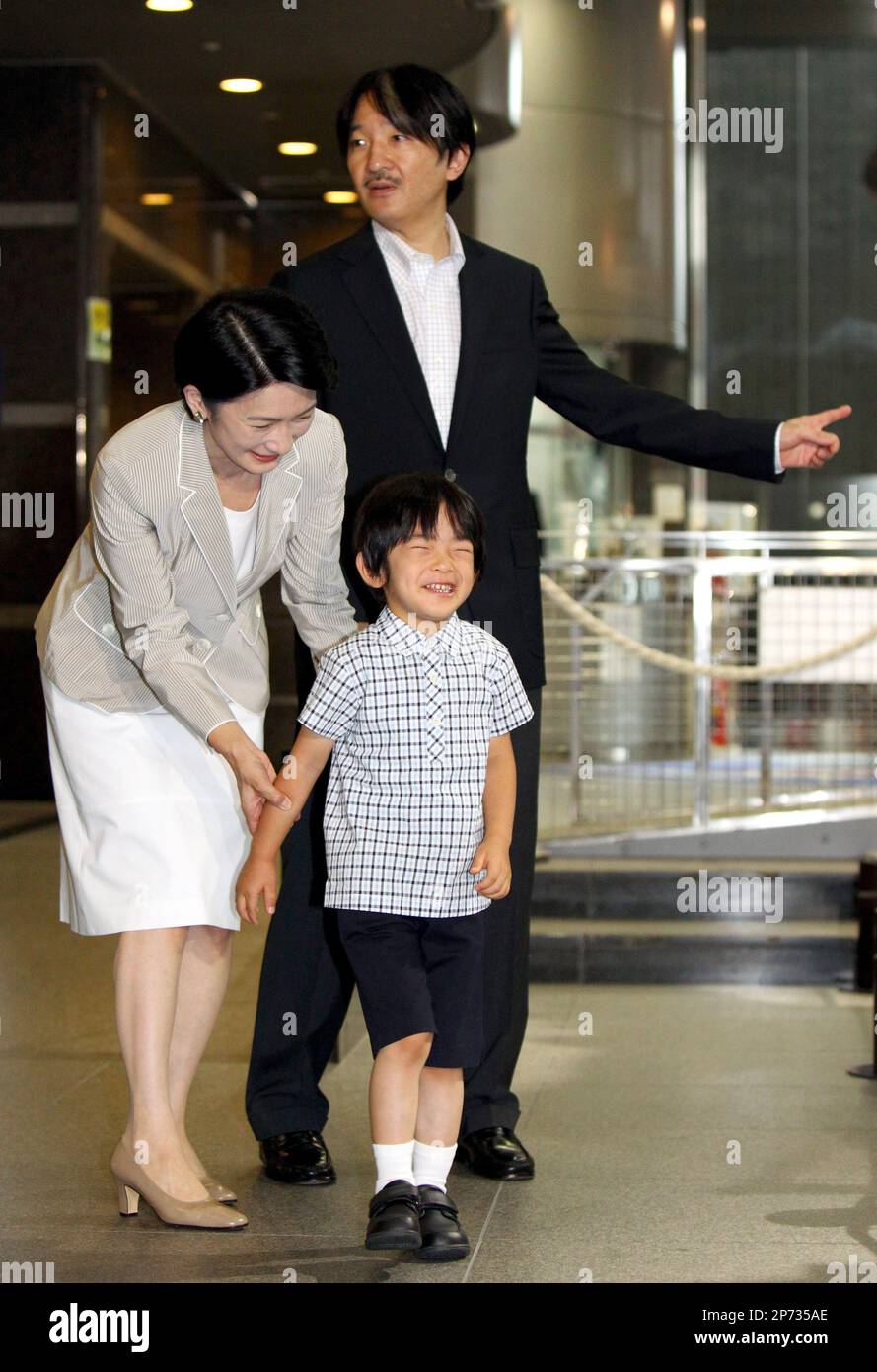 Japan's Prince Hisahito (C) visits Tokyo Fire museum with his father ...