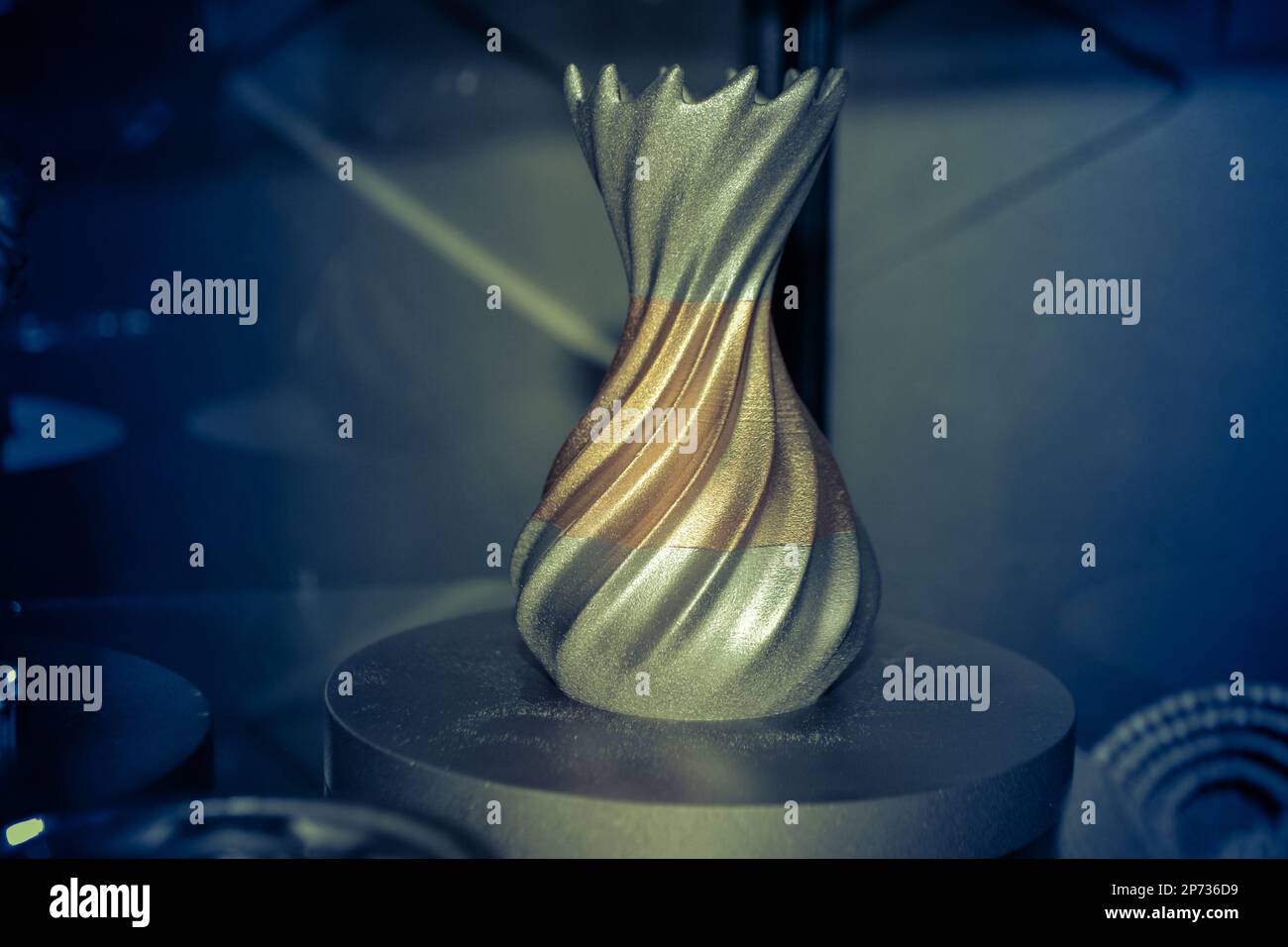 Object printed on metal 3d printer close-up. Object printed in laser ...