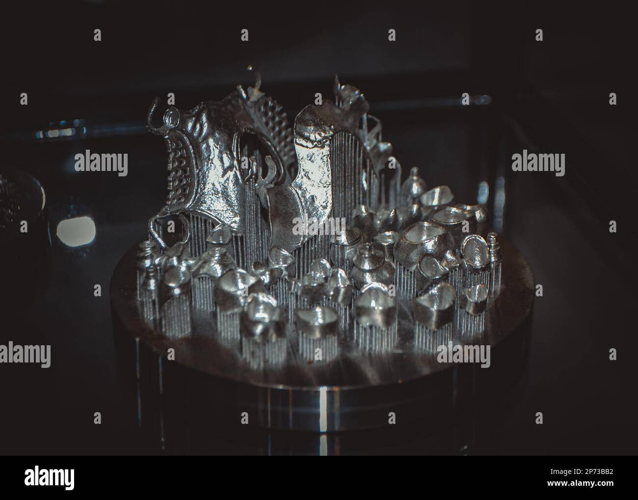 Object printed on metal 3d printer close-up. Object printed in laser ...