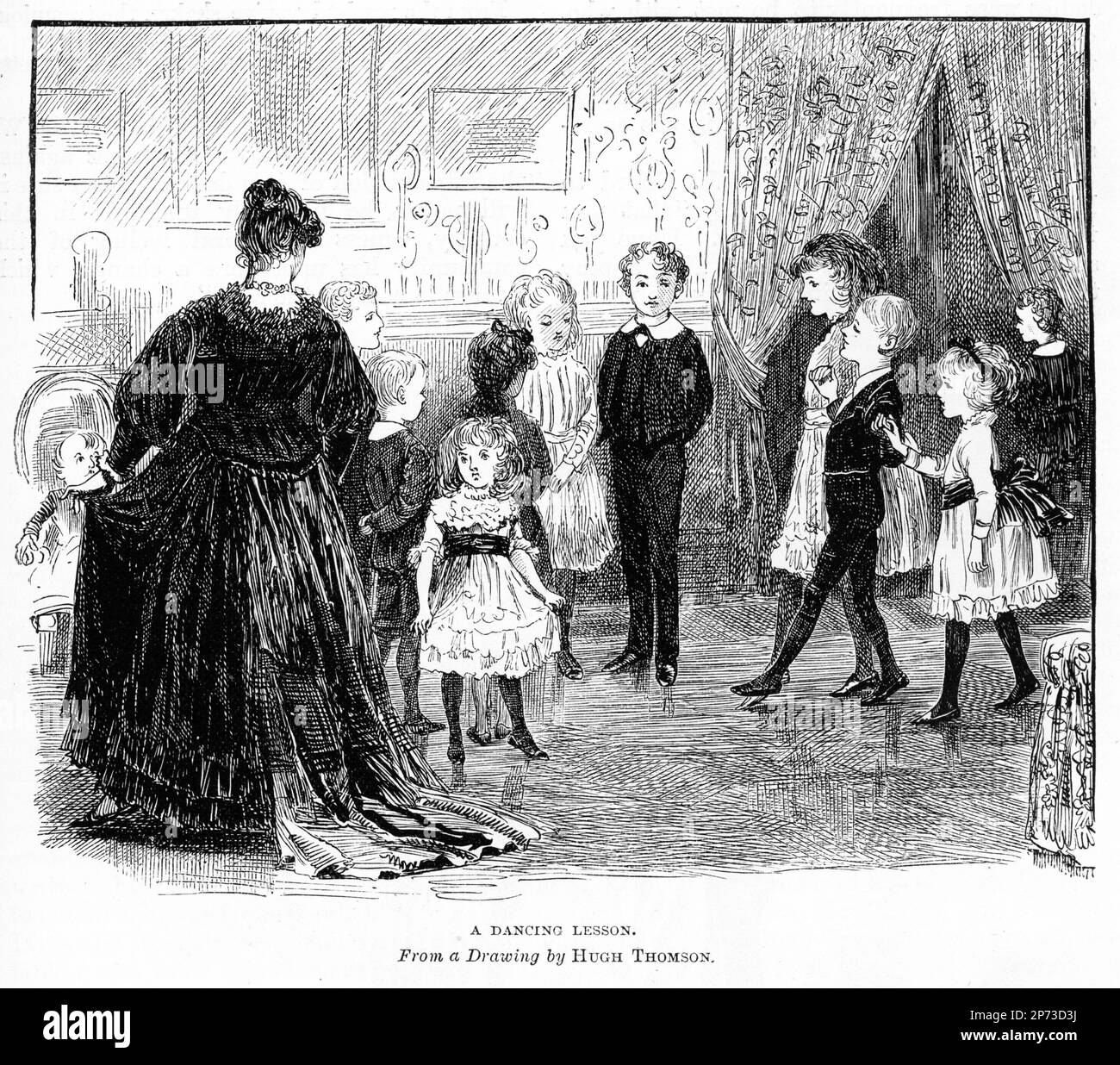 Engraving of children at a ballroom dancing class in Victorian England ...