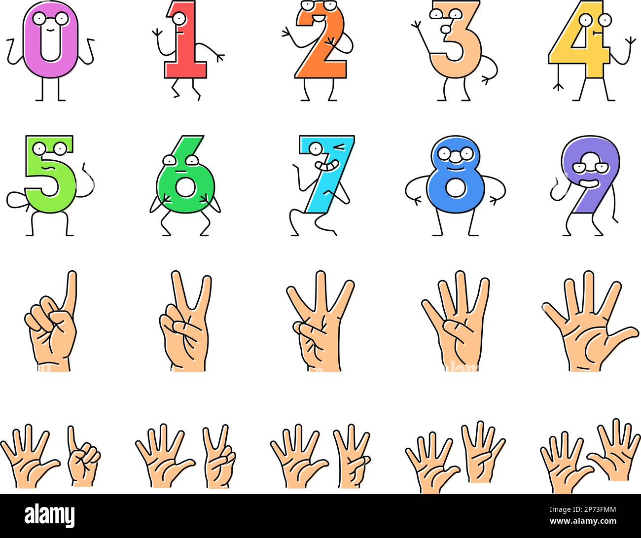 Number character cute icons set vector font funny hi-res stock ...