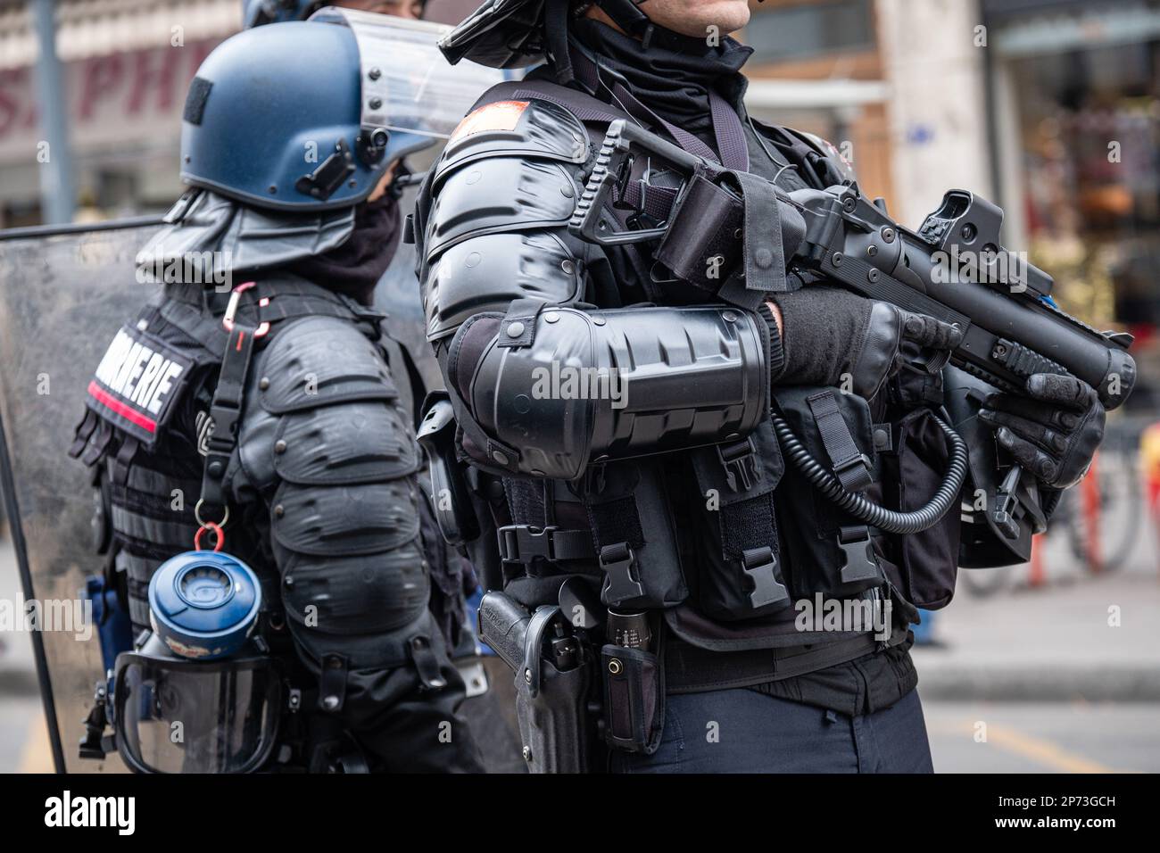 France, Lyon, 2023-03-07. Police force and maintenance of order during ...
