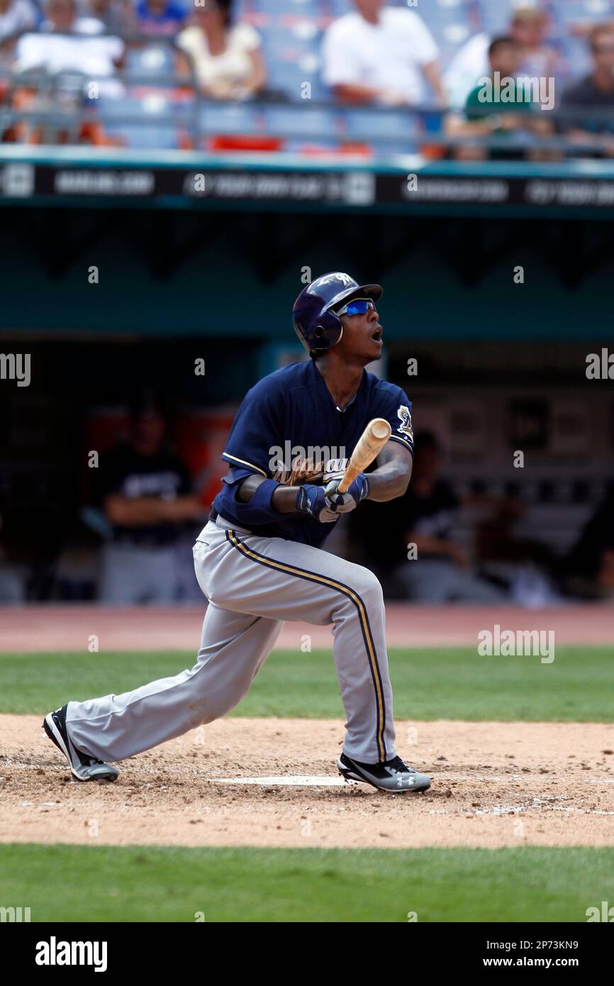 Milwaukee Brewers Nyjer Morgan in a game against the Florida Marlins at ...