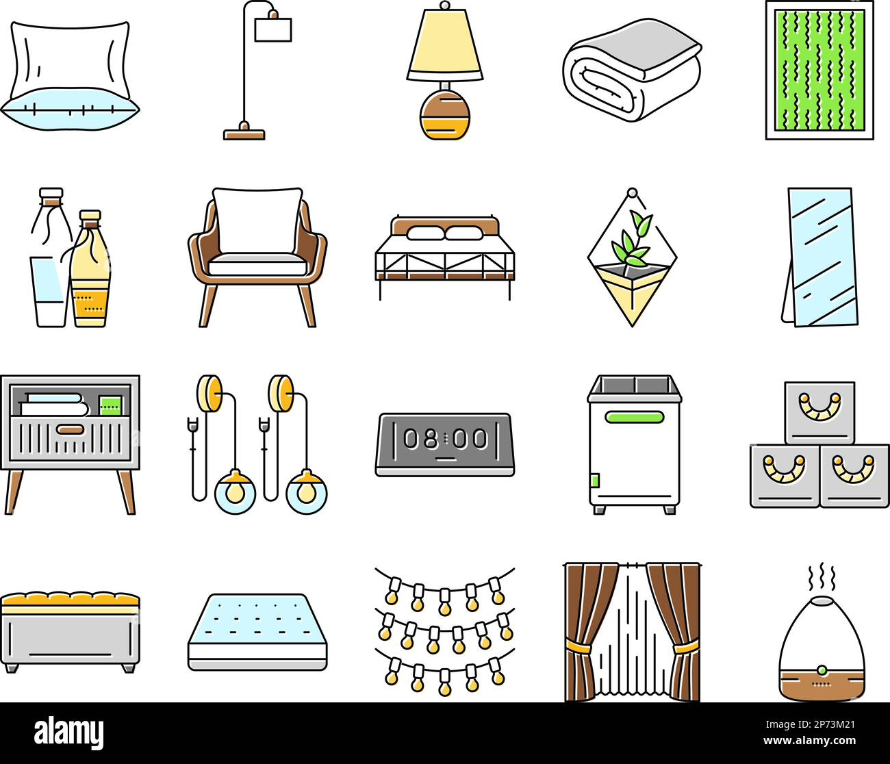 bedroom room interior bed icons set vector Stock Vector Image & Art - Alamy