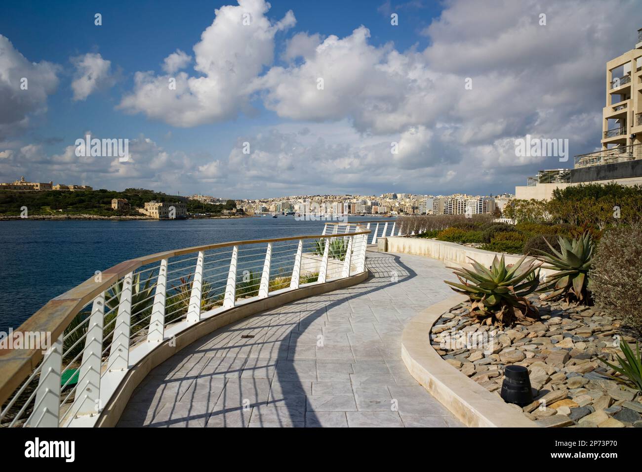 Walkway alongside Sliema harbour, Malta Stock Photo - Alamy