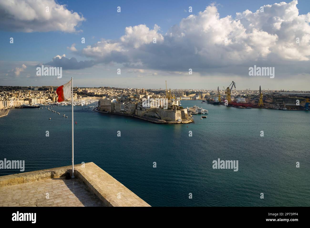 Flag of Malta. Valletta harbour, Malta Stock Photo - Alamy