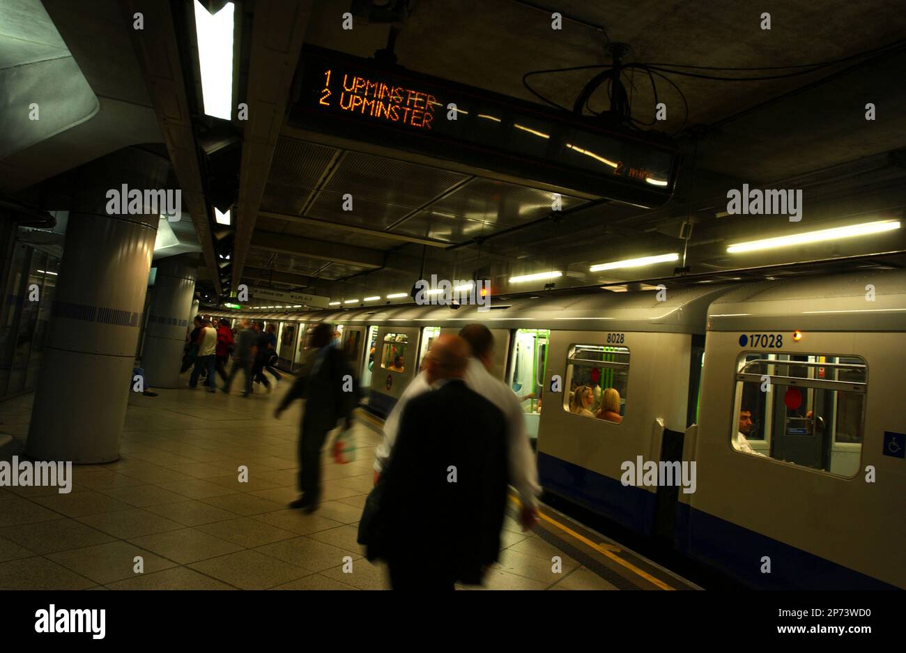 The east bound District line platform and train at Westminster station ...