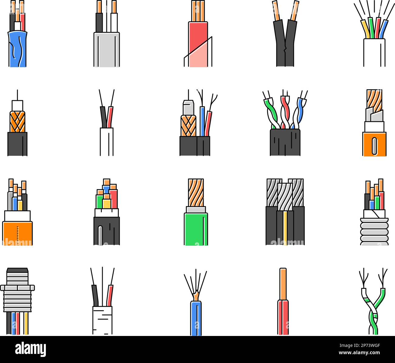 wire cable technology connection icons set vector Stock Vector Image ...