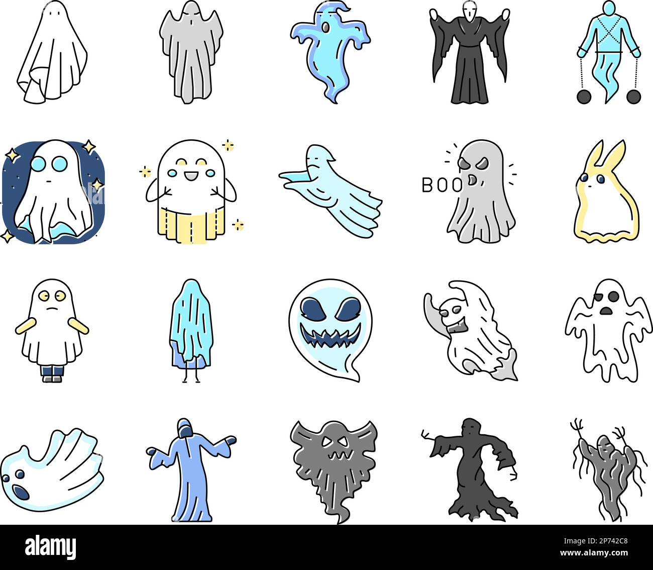 ghost halloween spooky scary cute icons set vector Stock Vector Image ...