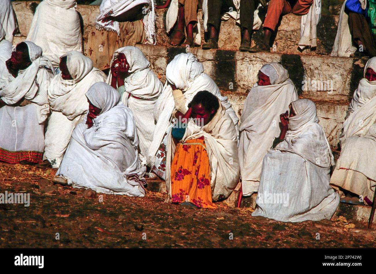 Lalibela, Ethiopia - June 24, 1998: people watch the morning ceremony ...