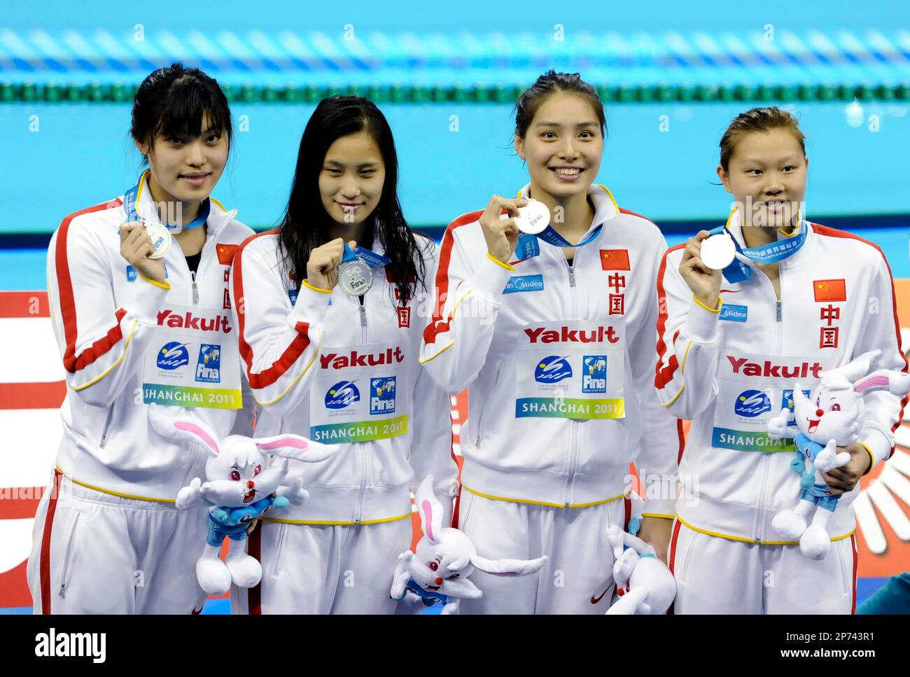 Jul 30, 2011; Shanghai, CHINA; Zhao Jing, Ji Liping, Lu Ying and Tang Yi of China pose with ...