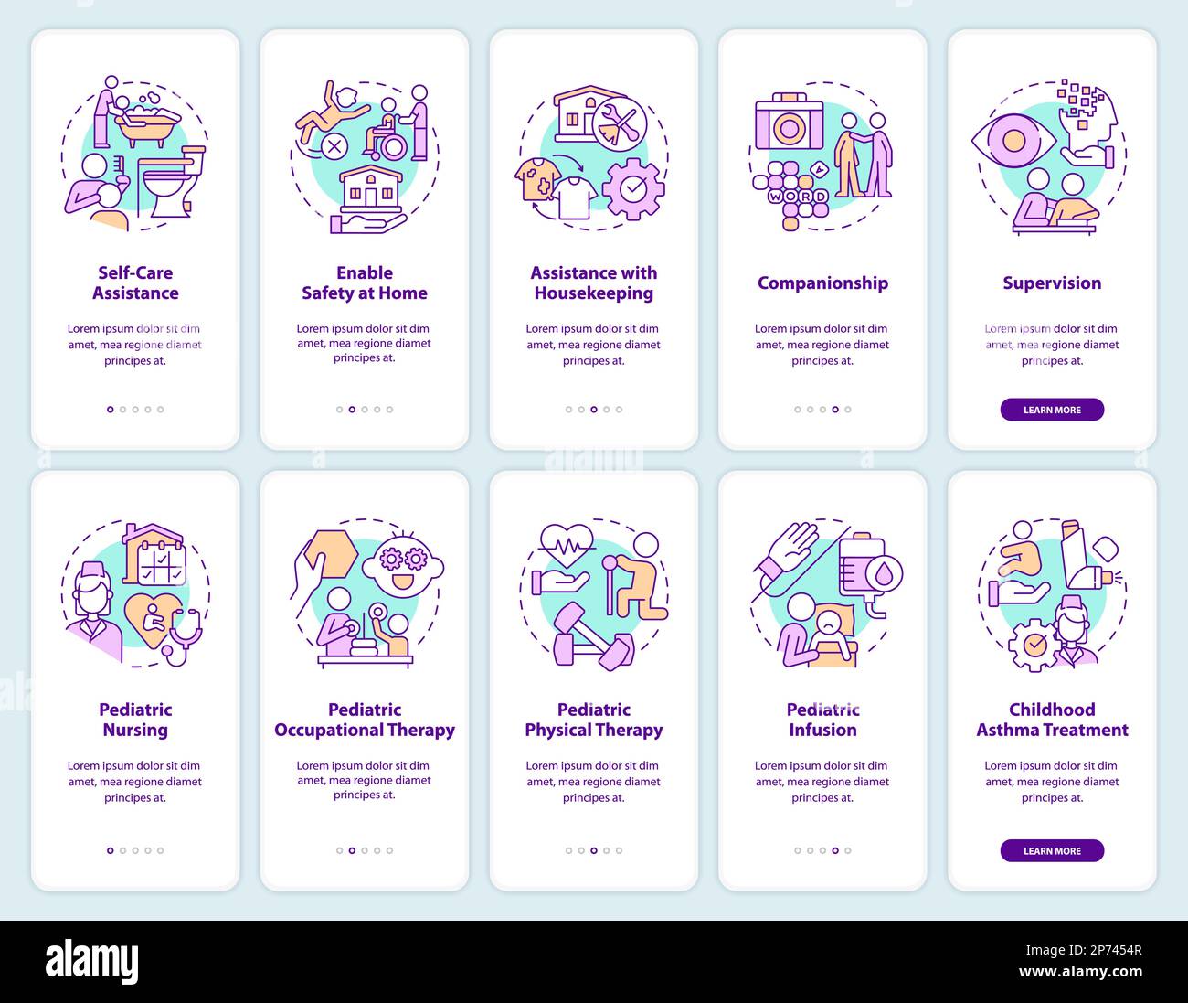 Home healthcare services onboarding mobile app screen set Stock Vector ...