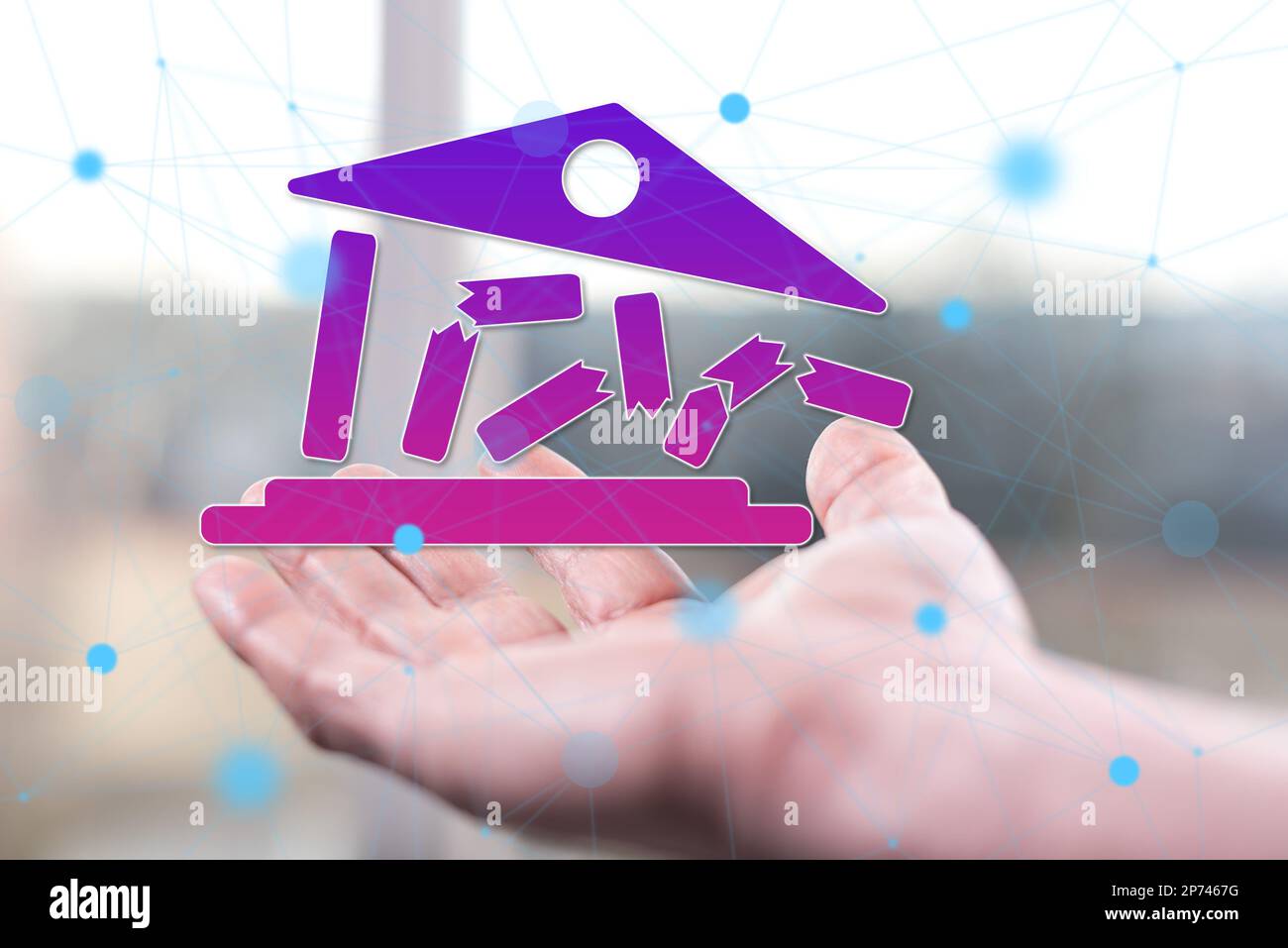 Economic collapse concept above a hand of a man Stock Photo - Alamy