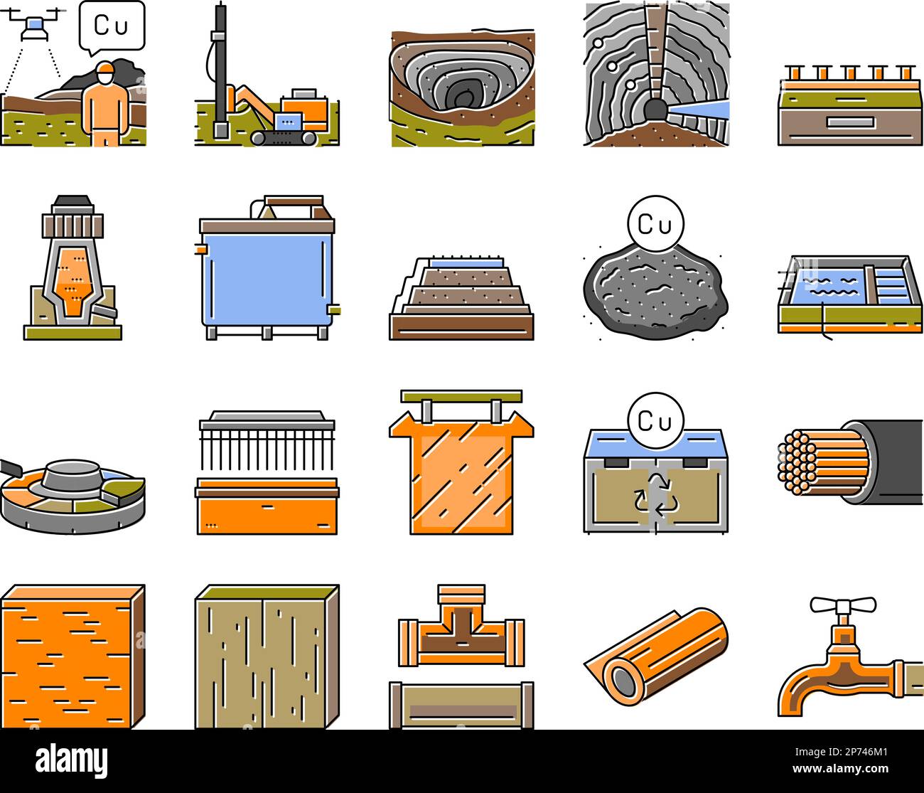 copper metal production steel icons set vector Stock Vector Image & Art ...