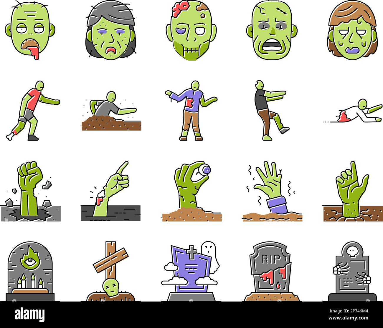 zombie horror scary dead evil icons set vector Stock Vector Image & Art ...