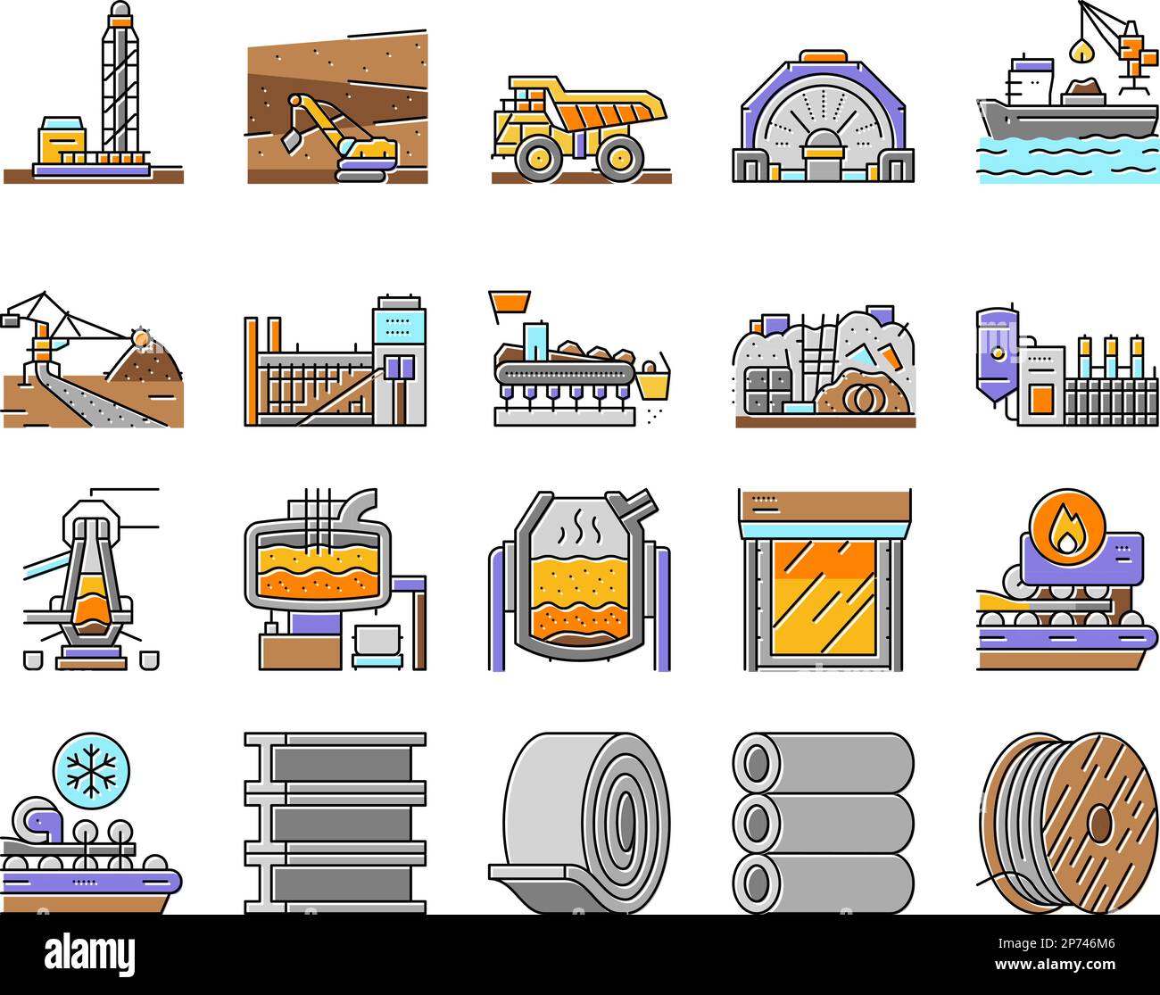 steel production industry metal icons set vector Stock Vector Image ...