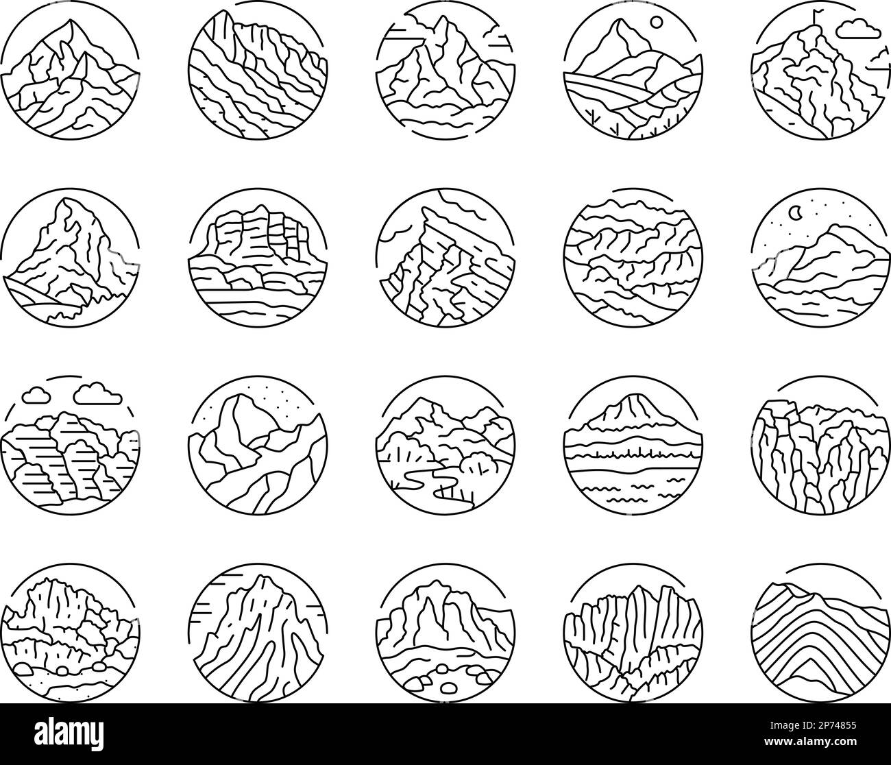 mountain landscape hill nature icons set vector Stock Vector Image ...